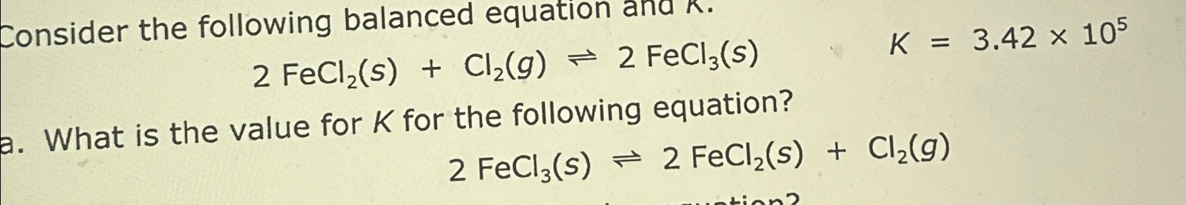 Solved Consider the following balanced equation and | Chegg.com