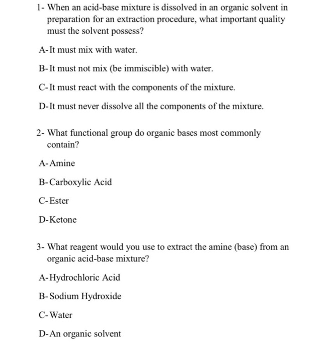 Solved 1- When an acid-base mixture is dissolved in an | Chegg.com