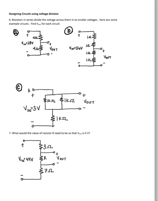 Solved Designing Circuits using voltage division 6. | Chegg.com
