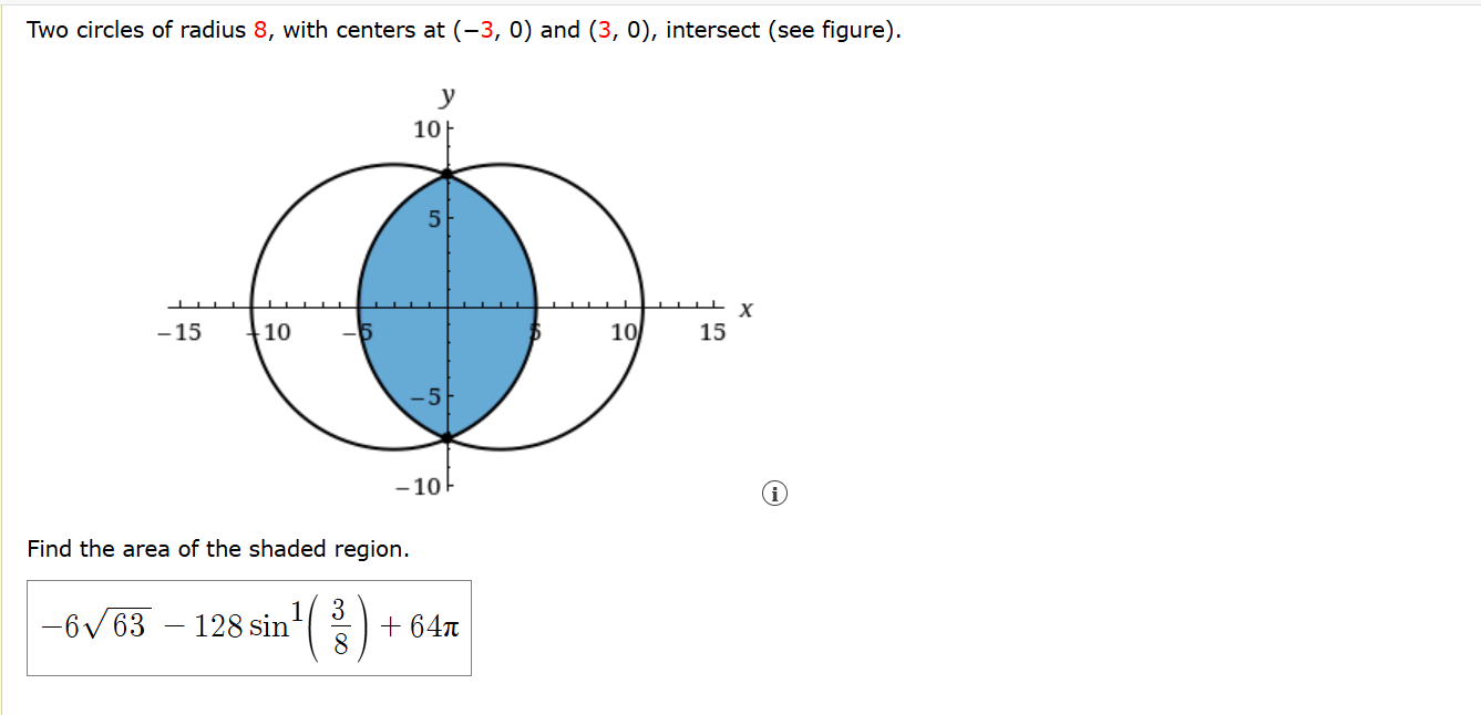 Solved Two circles of radius 8 , ﻿with centers at (-3,0) | Chegg.com