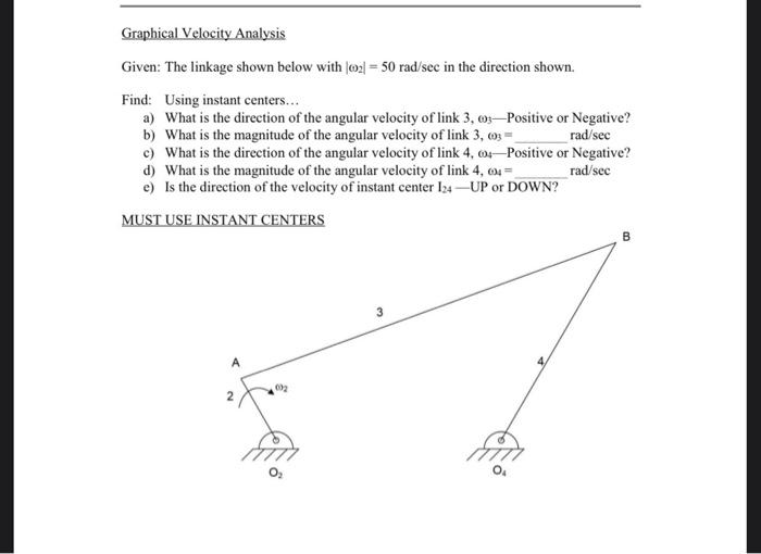 Solved Graphical Velocity Analysis Given: The linkage shown | Chegg.com