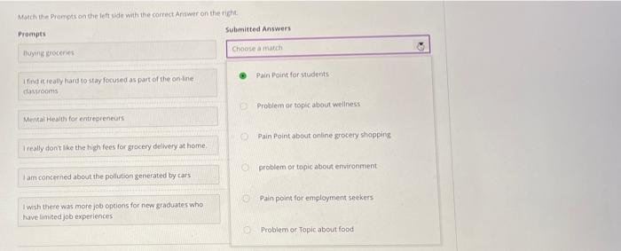 Solved Match the Prompts on the left side with the correct | Chegg.com
