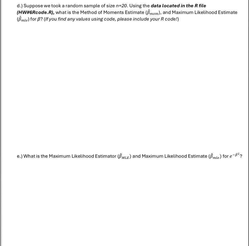Solved d.) ﻿Suppose we took a random sample of size n=20. | Chegg.com