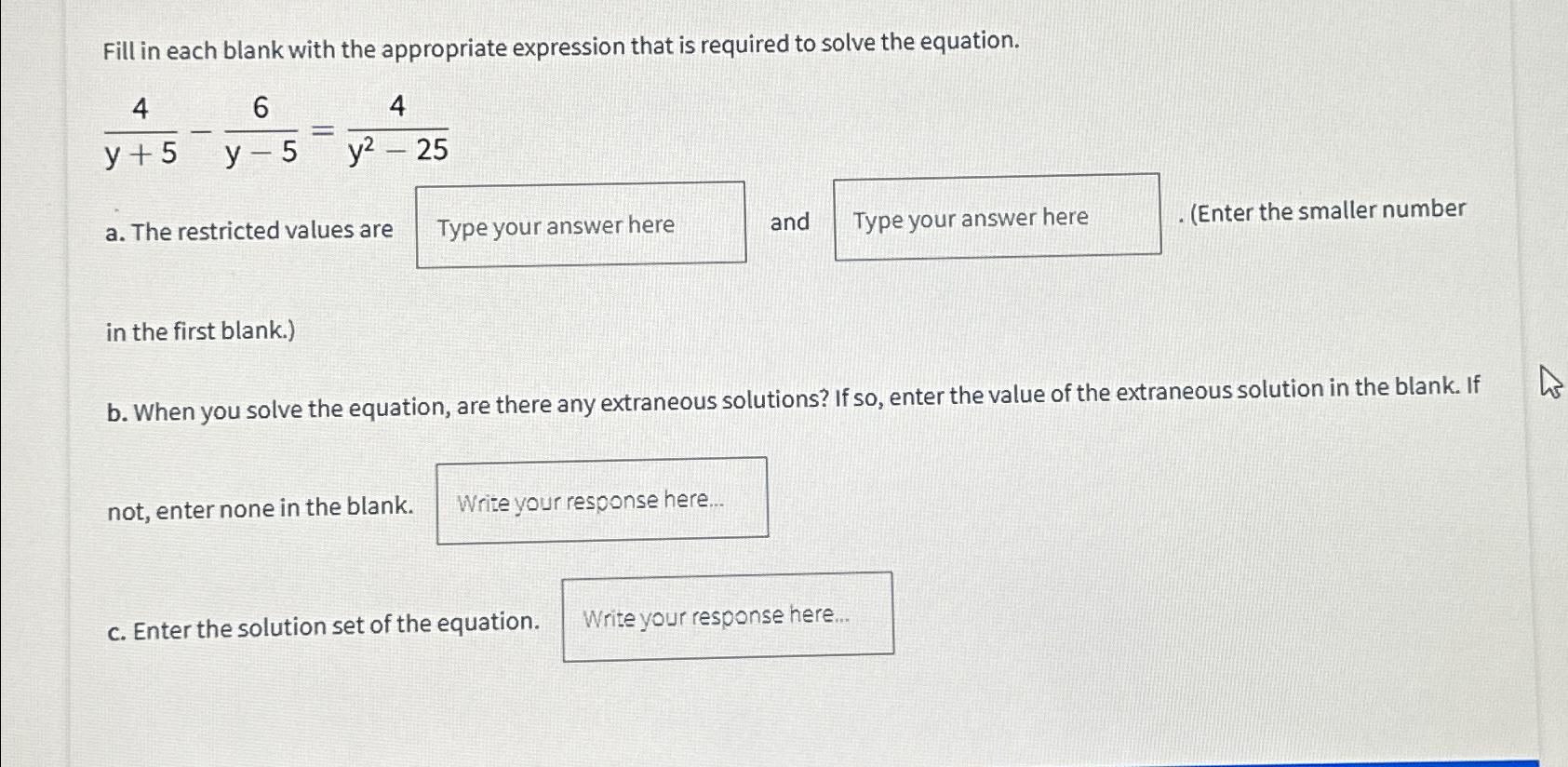 Solved Fill in each blank with the appropriate expression | Chegg.com