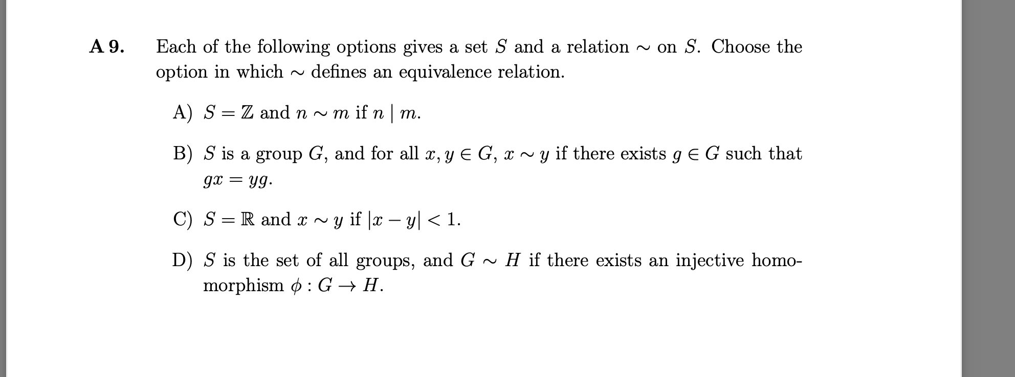 Solved A 9. ﻿Each of the following options gives a set S | Chegg.com