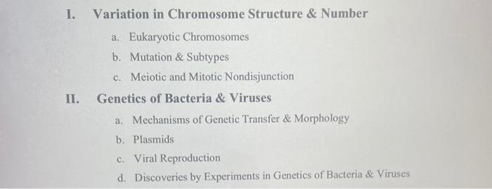 Solved I. Variation in Chromosome Structure \& Number a. | Chegg.com