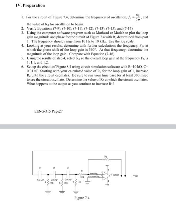 Solved IV. Preparation 1. For the circuit of Figure 7.4, | Chegg.com