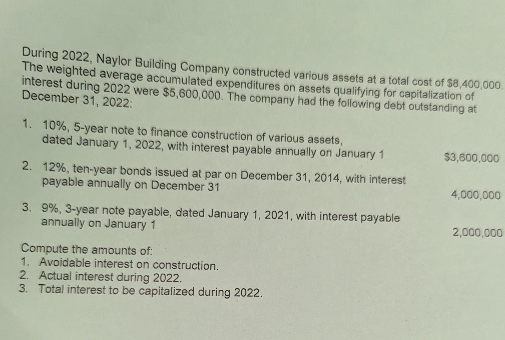 Solved During 2022, Naylor Building Company constructed | Chegg.com