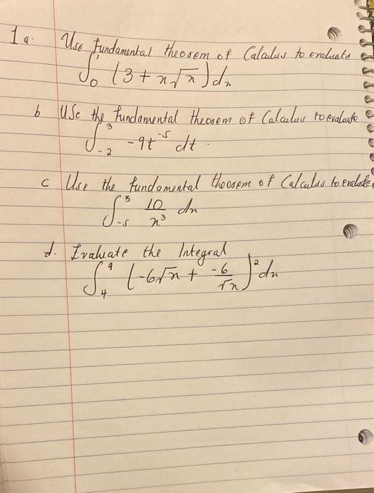 Solved . 게 3 1. Use fundamental theoxen of Calabus to create | Chegg.com