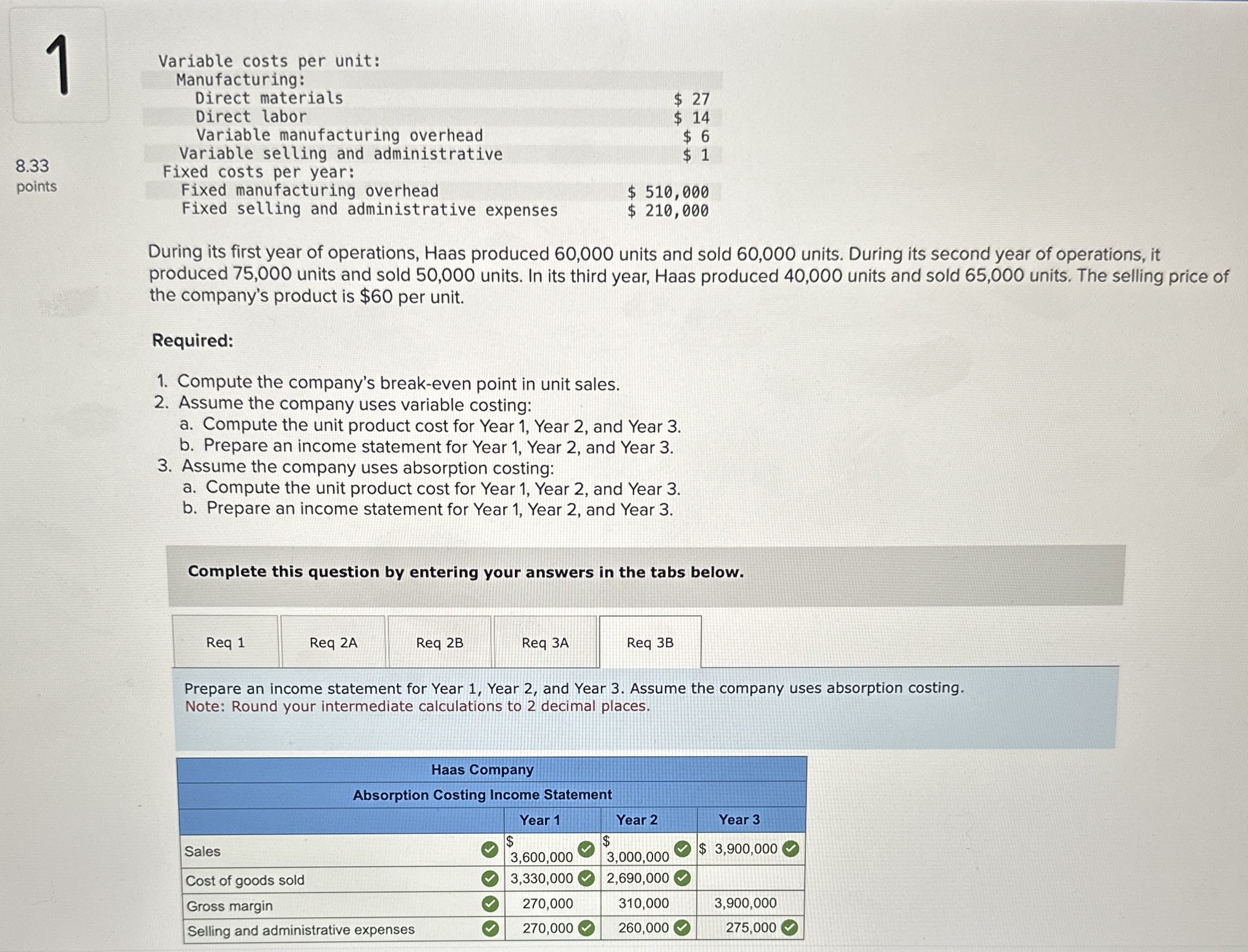 Solved 18.33points\table[[Variable costs per | Chegg.com