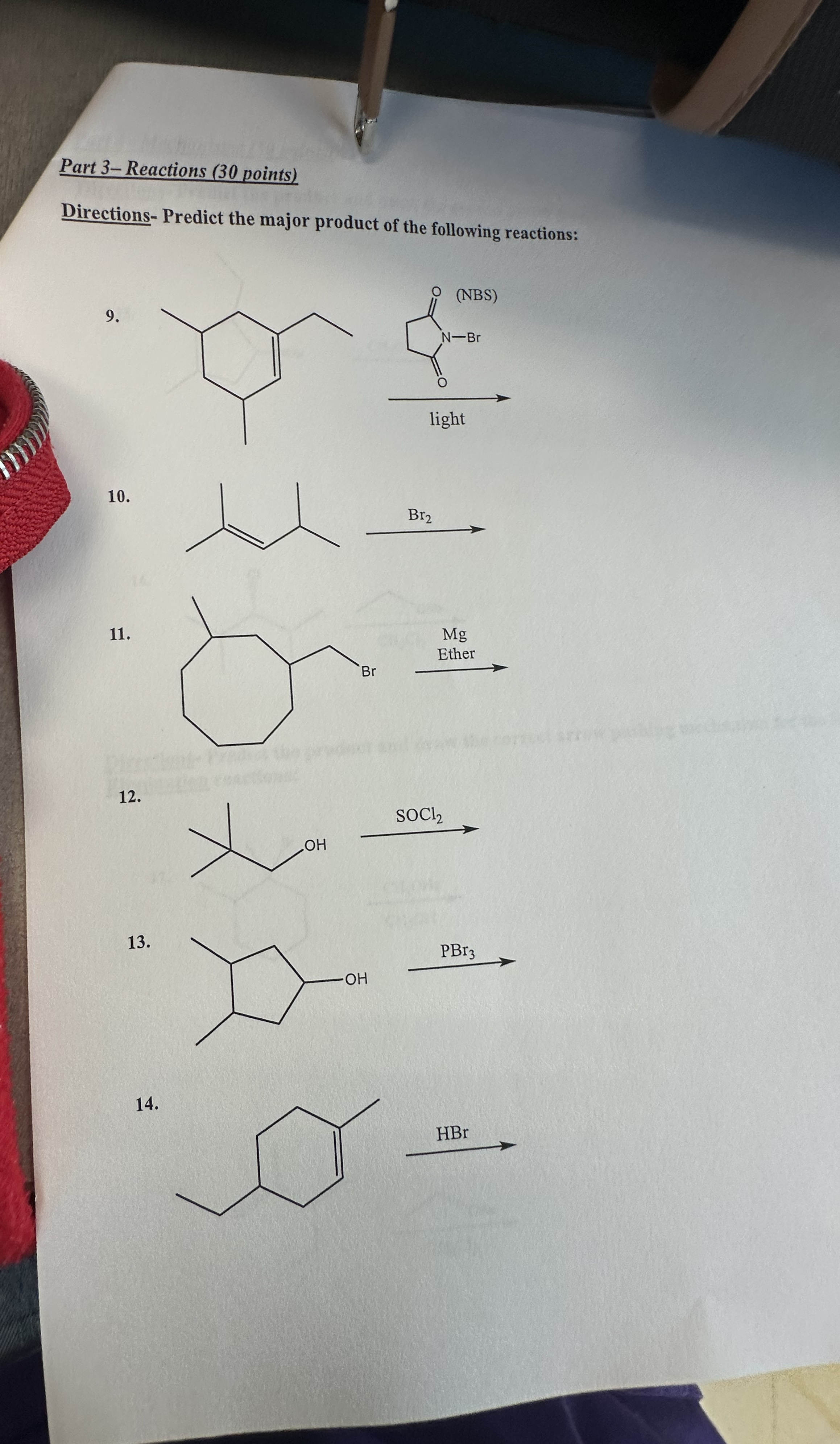 Solved Part 3-Reactions ( 30 ﻿points)Directions- ﻿Predict | Chegg.com