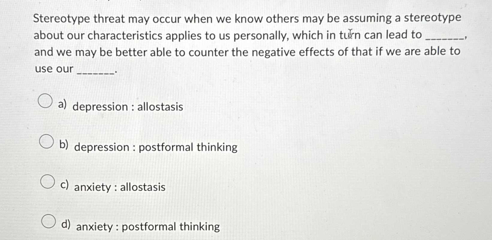 Solved Stereotype threat may occur when we know others may | Chegg.com