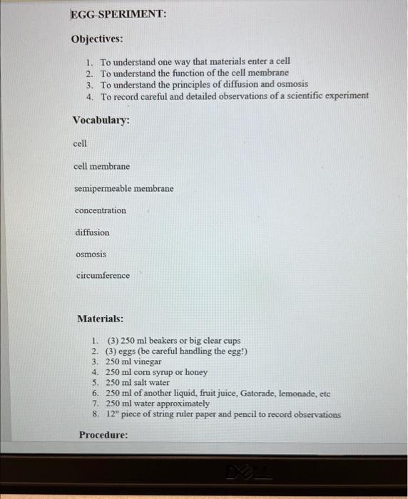 EGG-SPERIMENT: Objectives: 1. To understand one way | Chegg.com