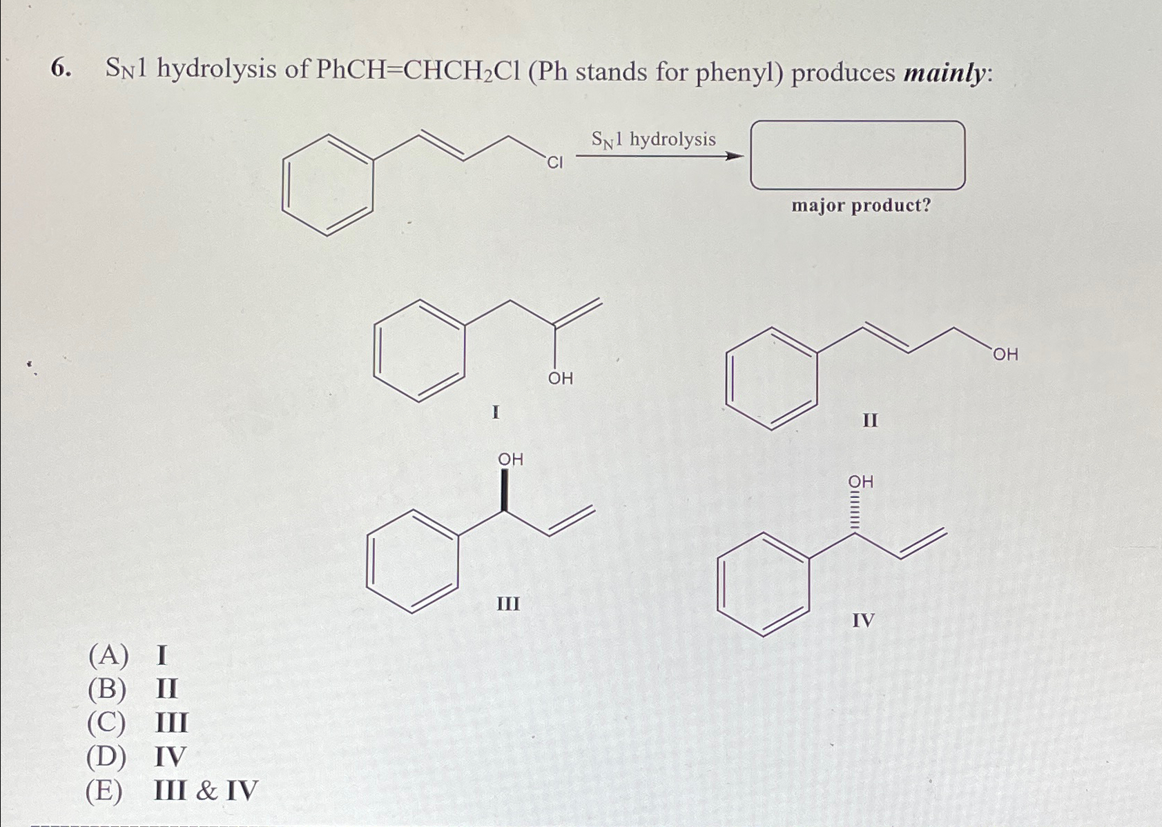 Solved SN1 ﻿hydrolysis of PhCH=CHCH2Cl ( Ph ﻿stands for | Chegg.com