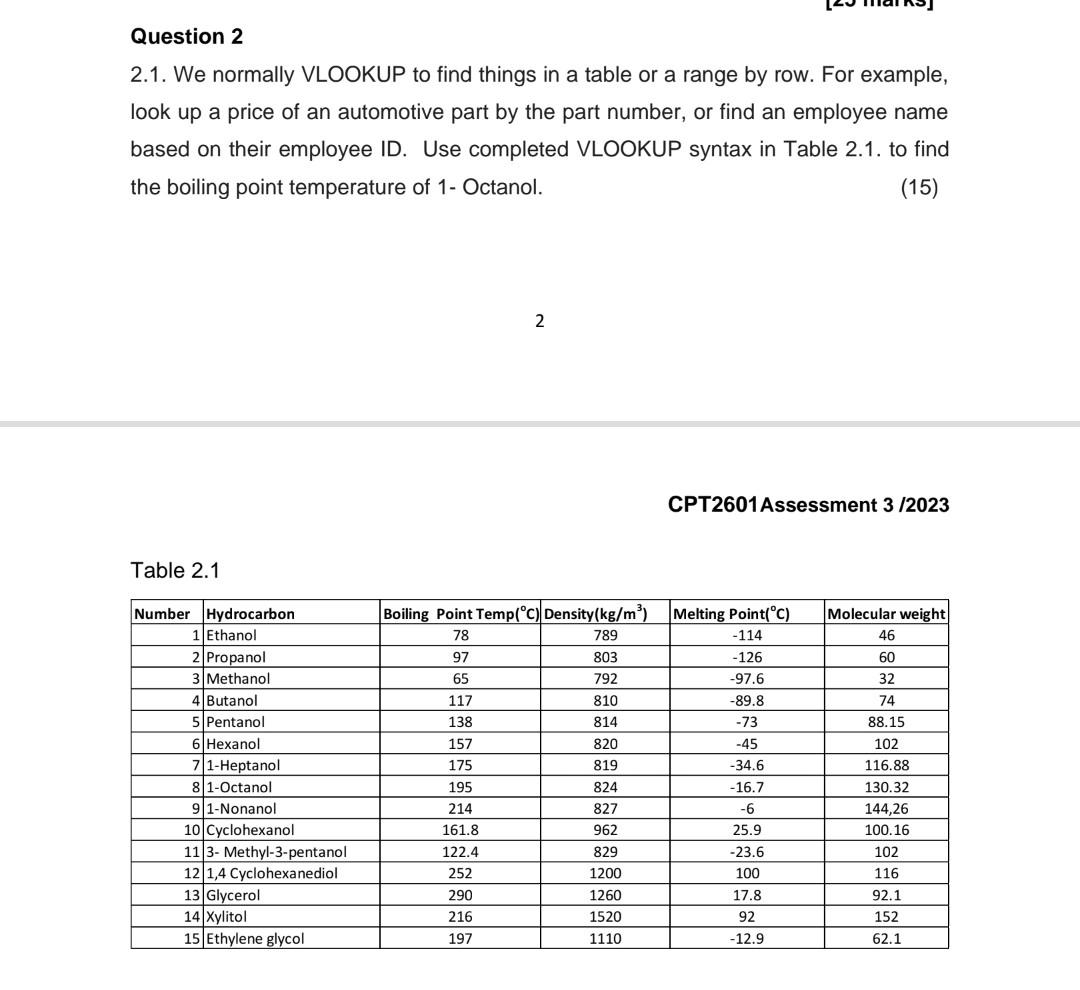 Solved Question 2 2.1. We normally VLOOKUP to find things in | Chegg.com