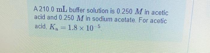 Solved A 210.0 mL buffer solution is 0.250M in acetic acid | Chegg.com