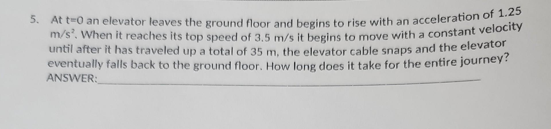 Solved At t=0 an elevator leaves the ground floor and begins | Chegg.com