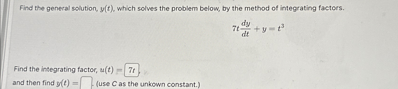 Solved Find the general solution, y(t), ﻿which solves the | Chegg.com