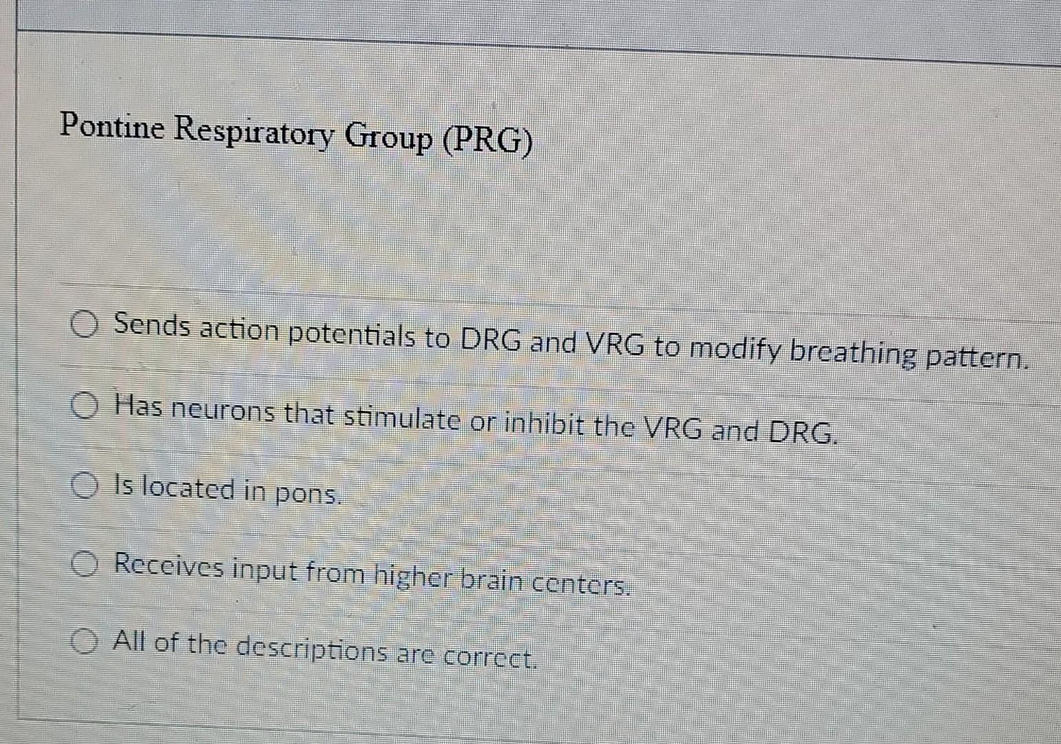 Solved Pontine Respiratory Group (PRG) Sends action | Chegg.com