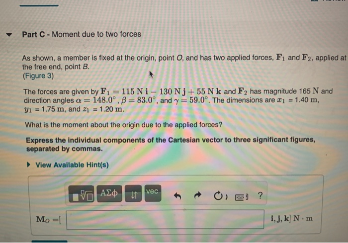 Solved Moment of a Force-Vector Formulation matrix | Chegg.com
