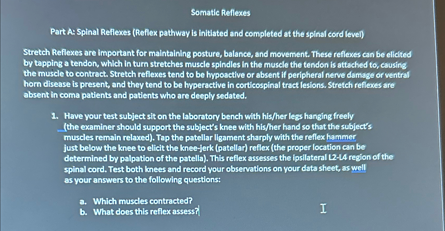 Solved Somatic ReflexesPart A: Spinal Refilexes (Reflex | Chegg.com