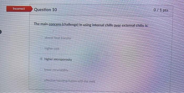 Solved The main advantage of internal chills over external | Chegg.com