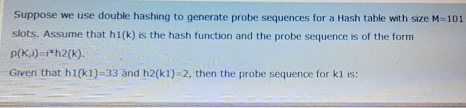 Solved Suppose we use double hashing to generate probe | Chegg.com