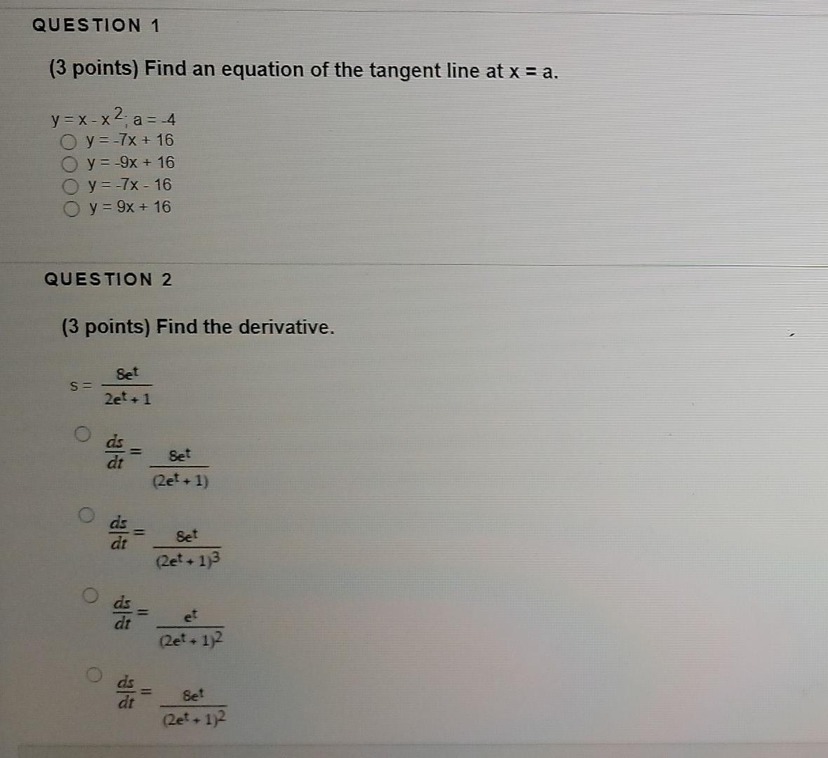 Solved QUESTION 1 (3 points) Find an equation of the tangent | Chegg.com Solved QUESTION 1 (3 points) Find an equation of the tangent | Chegg.com