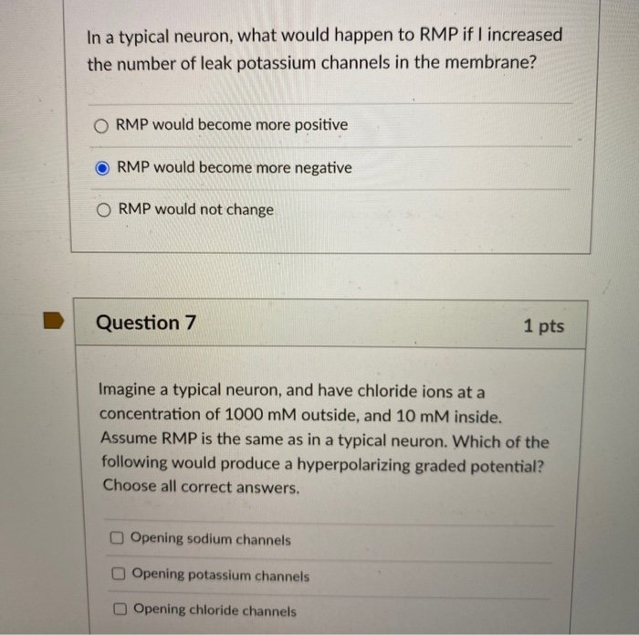 Solved In a typical neuron, what would happen to RMP if I | Chegg.com