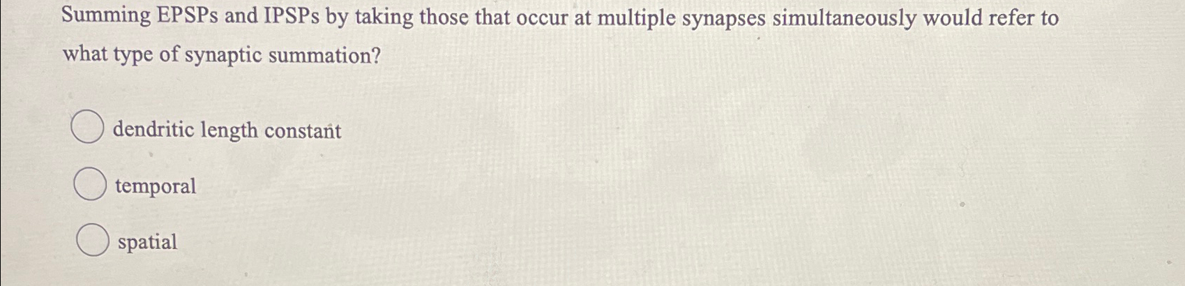 Solved Summing EPSPs and IPSPs by taking those that occur at | Chegg.com