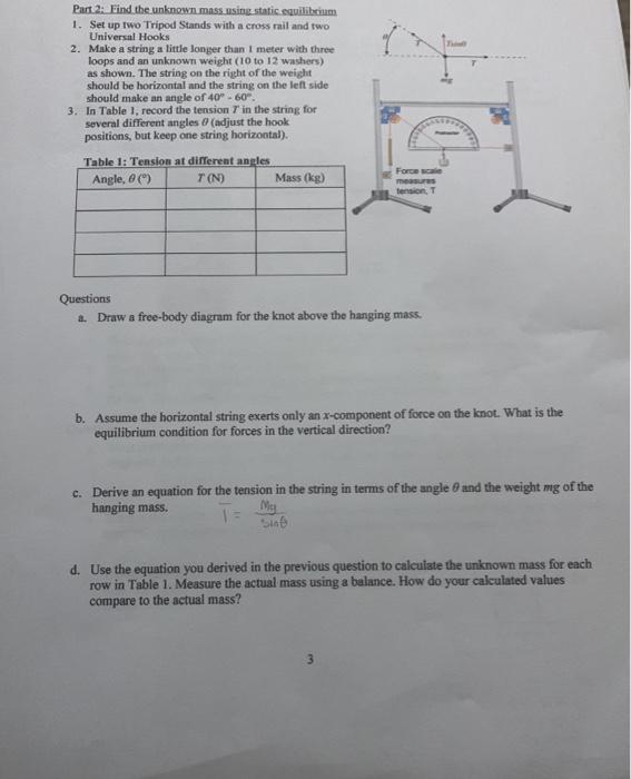 Part 2: Find the unknown mass using static | Chegg.com