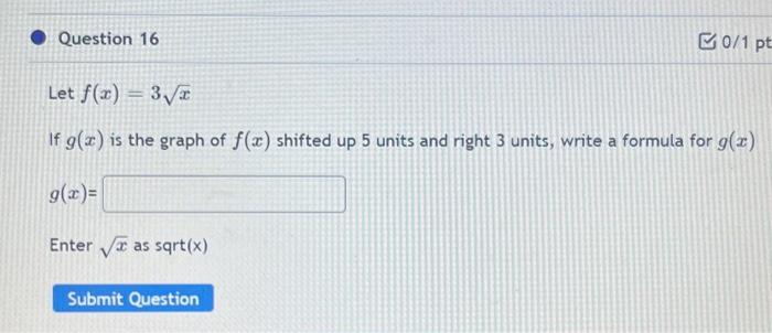 Solved Let f(x)=3x If g(x) is the graph of f(x) shifted up 5 | Chegg.com