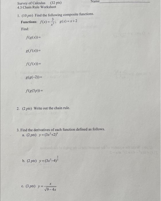 Solved 4.3 Chain Rule Worksheet 1. (10pts) Find the | Chegg.com
