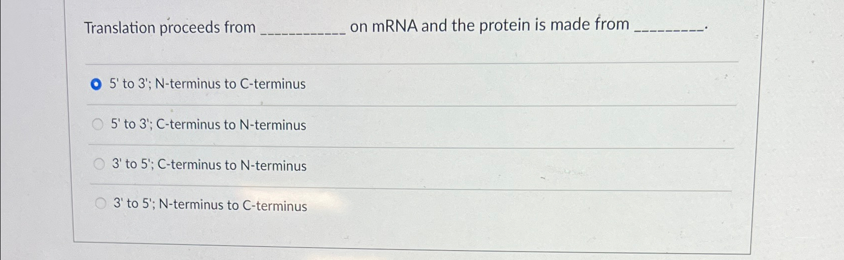 Solved Translation proceeds from on mRNA and the protein is | Chegg.com