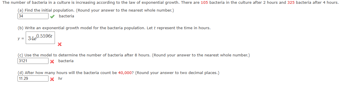 Solved The number of bacteria in a culture is increasing | Chegg.com