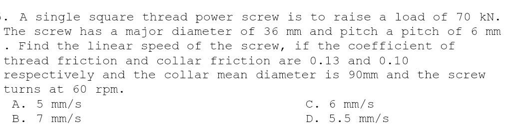 Solved A single square thread power screw is to raise a load | Chegg.com
