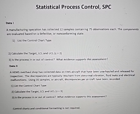 Solved Statistical Process Control, SPCData IA manufacturing | Chegg.com