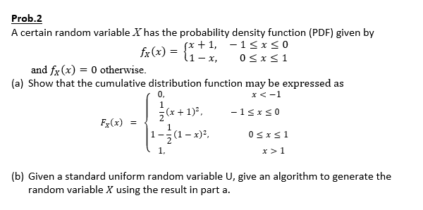 Prob. 2A certain random variable x ﻿has the | Chegg.com