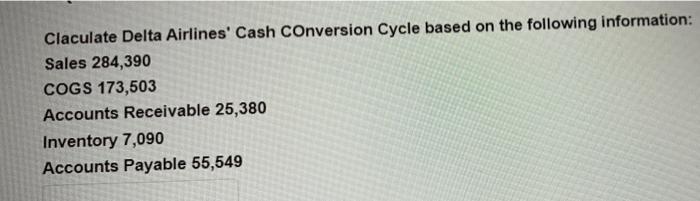 Solved Claculate Delta Airlines' Cash COnversion Cycle based | Chegg.com