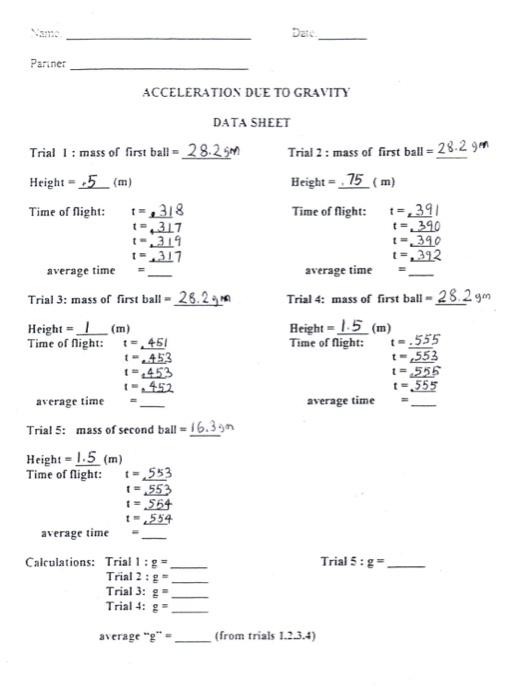 Solved Acceleration due to gravity OBJECT: To measure the | Chegg.com