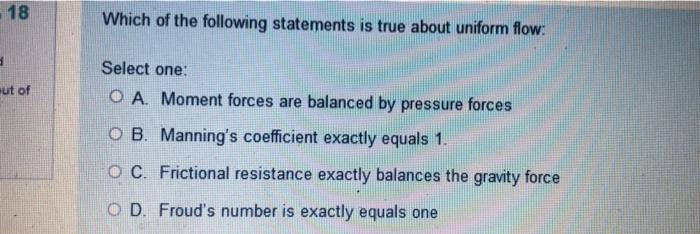 Solved - 11 At the point of minimum specific energy, the | Chegg.com