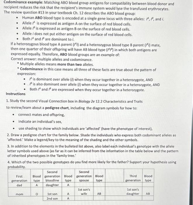 Codominance example: Matching ABO blood group | Chegg.com