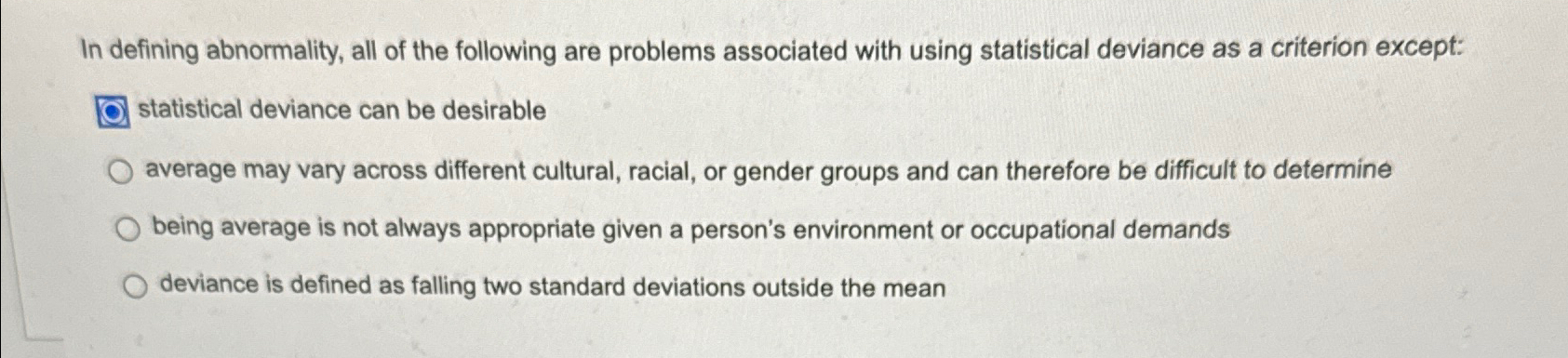 Solved In defining abnormality, all of the following are | Chegg.com
