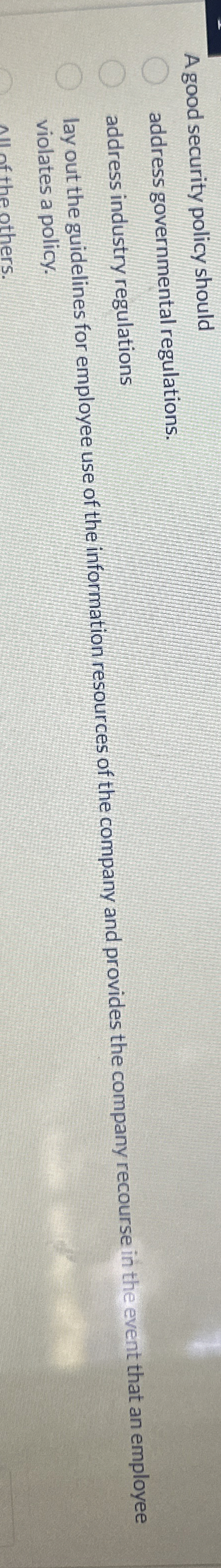 Solved A good security policy shouldaddress governmental | Chegg.com