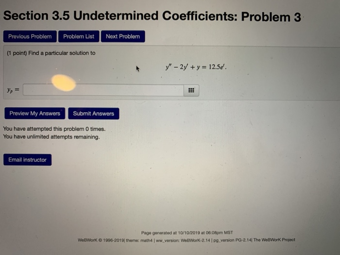 Solved Section 3.5 Undetermined Coefficients: Problem 3. | Chegg.com
