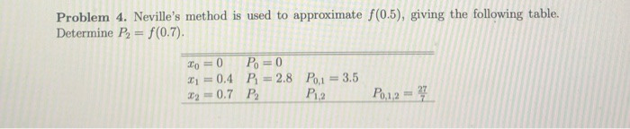 Solved Problem 4. Neville's method is used to approximate | Chegg.com