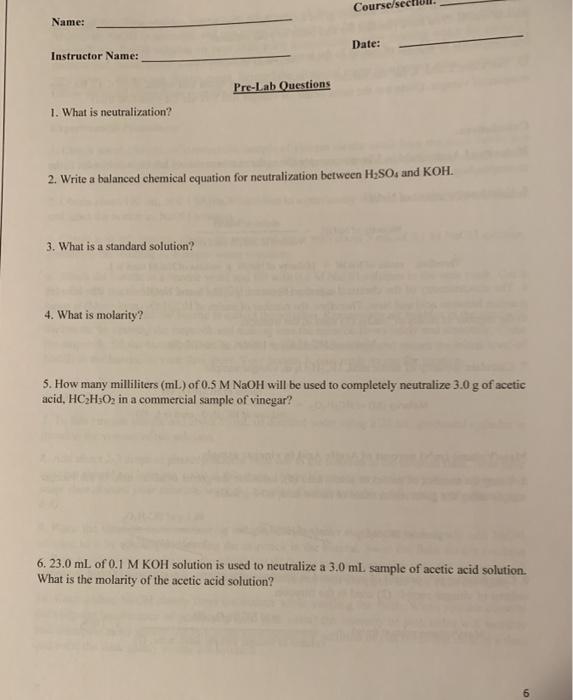 Solved Course/ Name: Date: Instructor Name: Pre-Lab | Chegg.com