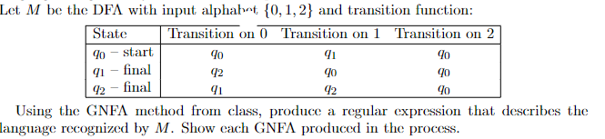 Solved Let M ﻿be the DFA with input alphabot {0,1,2} ﻿and | Chegg.com