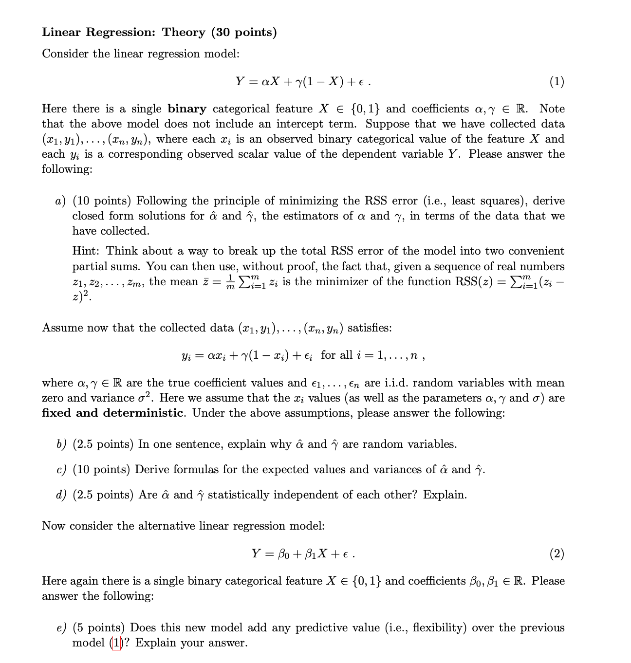 Solved Linear Regression: Theory (30 points)Consider the | Chegg.com Solved Linear Regression: Theory (30 points)Consider the | Chegg.com