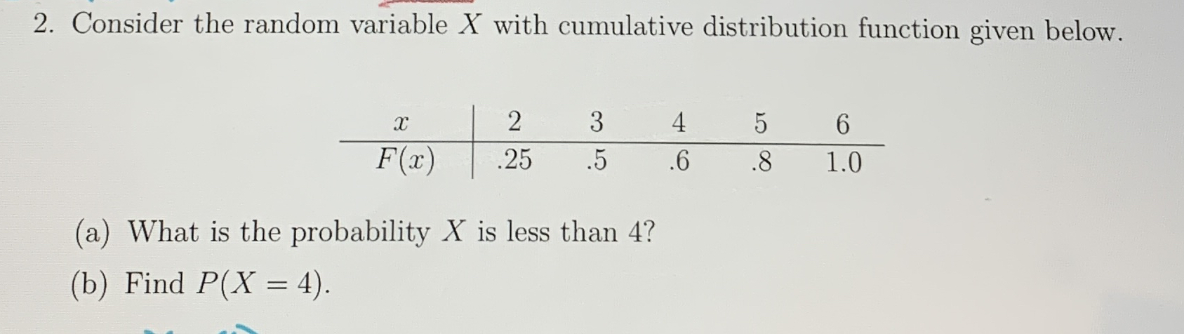 Solved Consider the random variable x ﻿with cumulative | Chegg.com